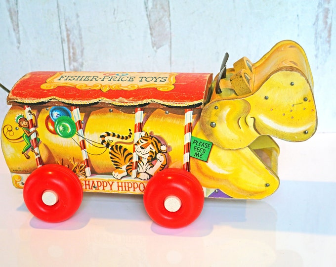 Vintage 1962 Fisher Price Happy Hippo Pull Toy, 151, Wood Body ...