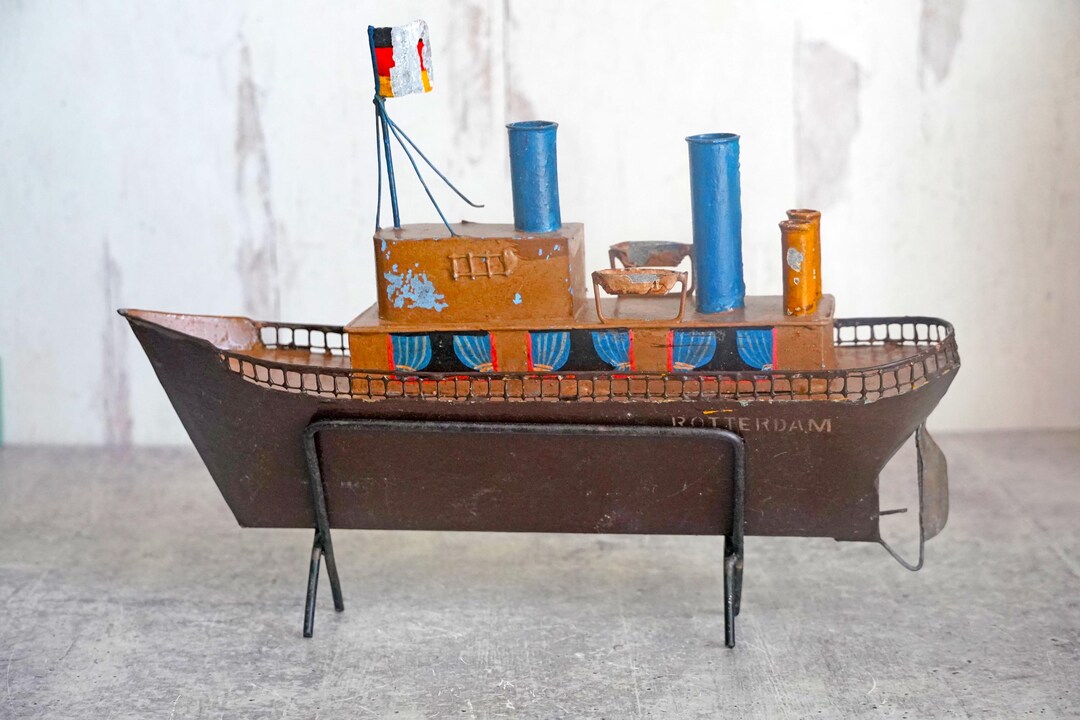 Vintage 1940s-50s Folk Art SS Rotterdam Tin Ship, Hand-crafted, Hand ...