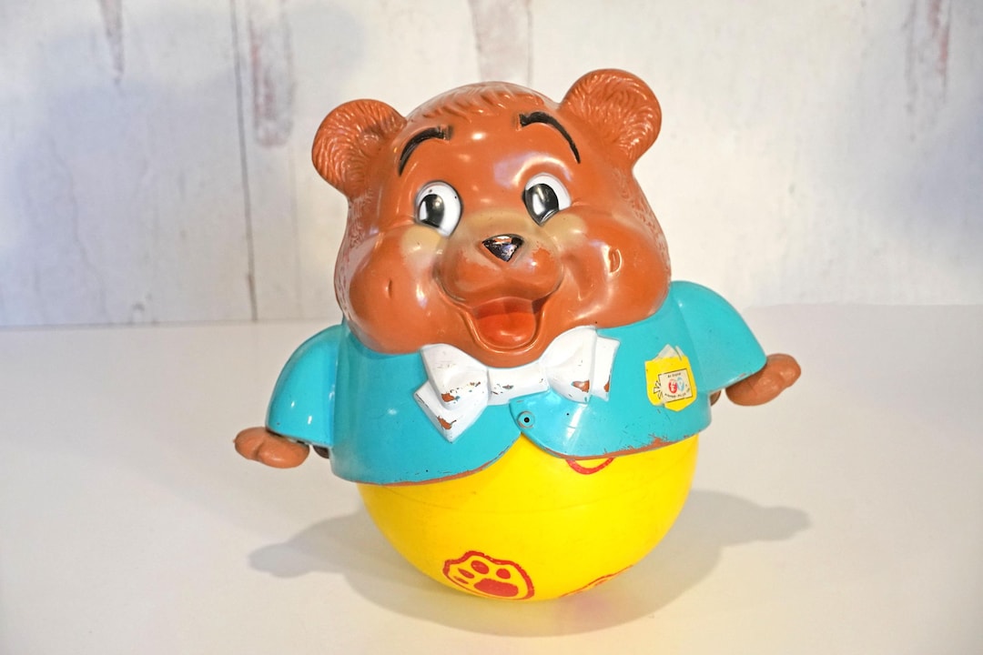 Vintage 1969 Fisher Price Roly Poly Teddy Bear Chime, Rolling, Musical ...