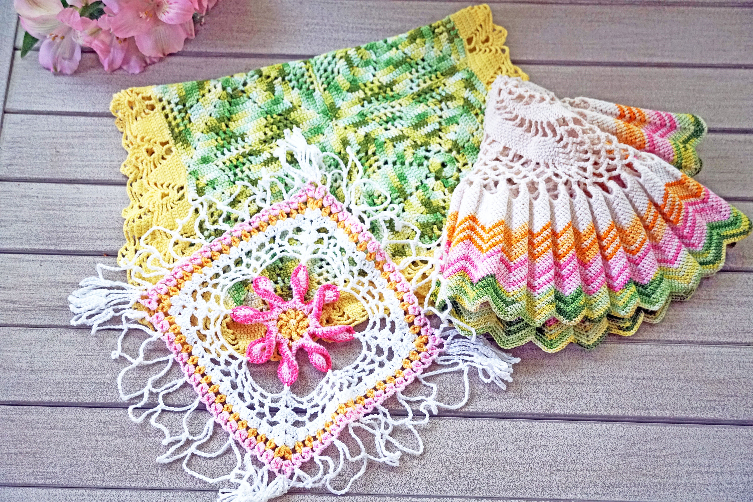 Vintage MCM Crochet Doilies Set of 3 in Vibrant Summer Colors | Etsy