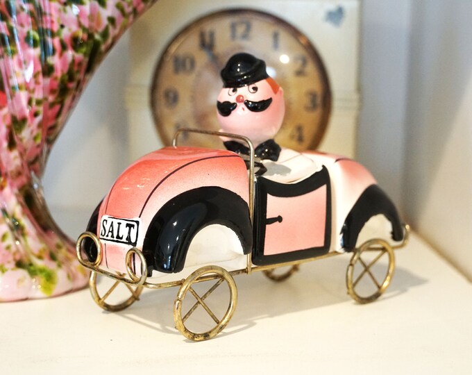Vintage Relco Mustachioed Man in Pink Ceramic Car With Wire - Etsy