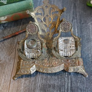 Antique Victorian Cast Iron Ink Stand, Ornate Leaf & Crown Scrollwork ...
