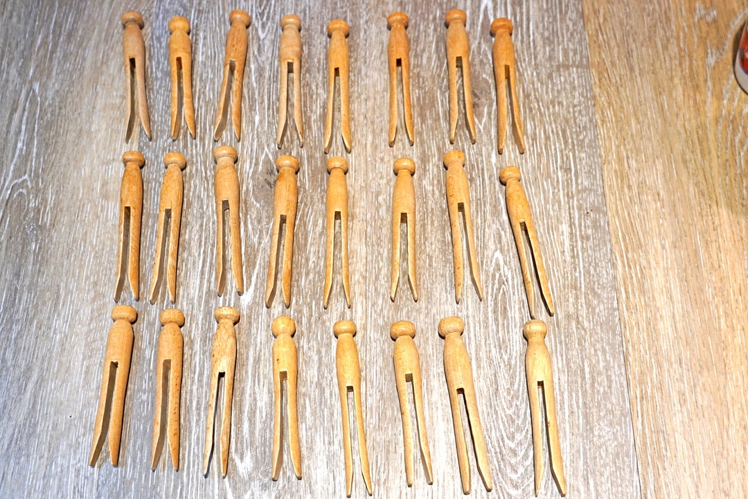 Vintage Round Head Wood Clothes Pins, Smooth Finish, Honey Patina, Some ...