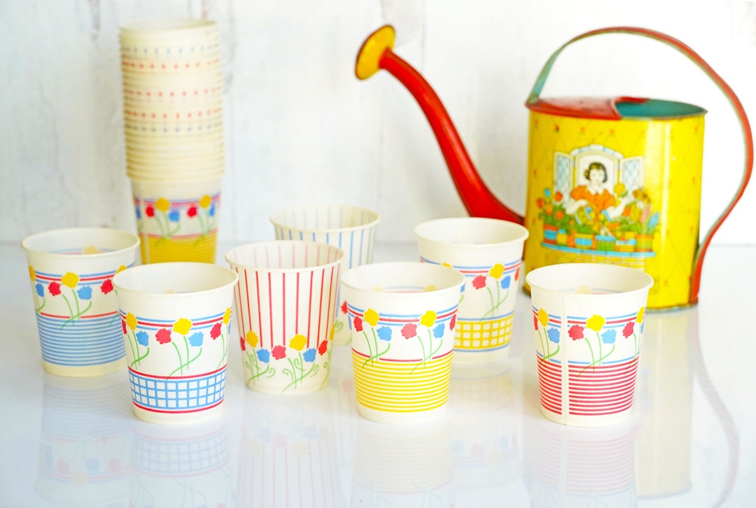 Vintage 1985 5 0z Floral Dixie Cups, Lot of 28 Waxed Disposable Cups ...