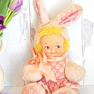Vintage 1950s Knickerbocker Rubber Face Bunny Girl Doll, Musical Toy ...