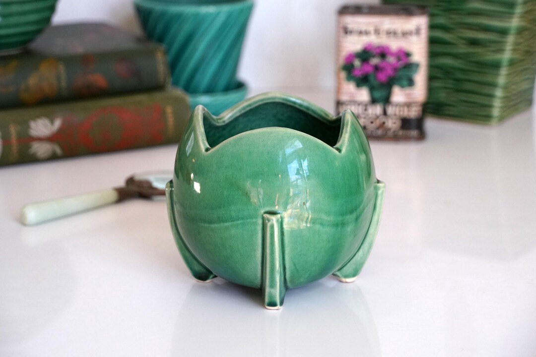 Vintage Nelson Mccoy Pottery Art Deco Green Footed Planter, Tulip, #29 ...