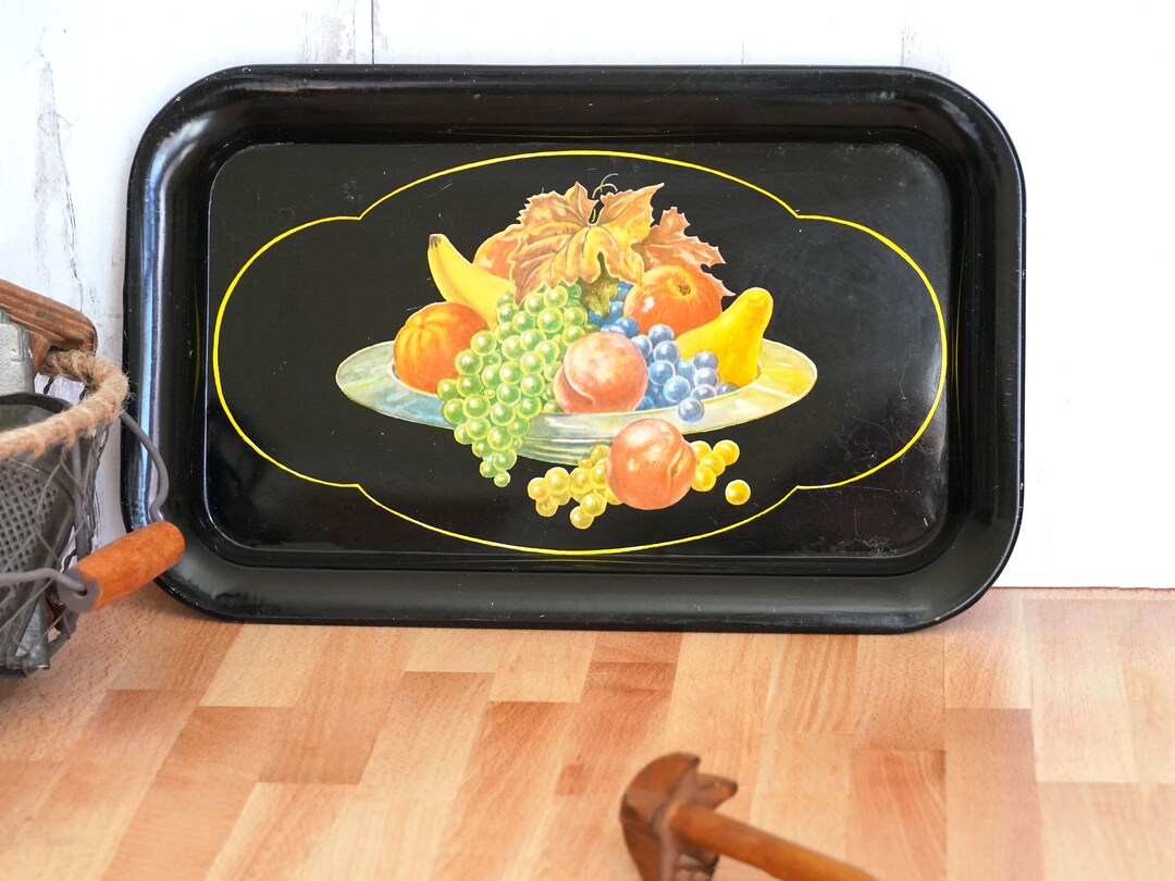 Vintage 1940s Black Metal Lap Tray, 14 1/2" X 9", Fruit Bowl Still Life ...