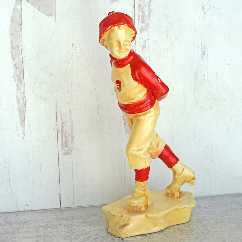 Antique 1910 Plaster Roller Skating Boy Statue, 16", Signed F Mall ...