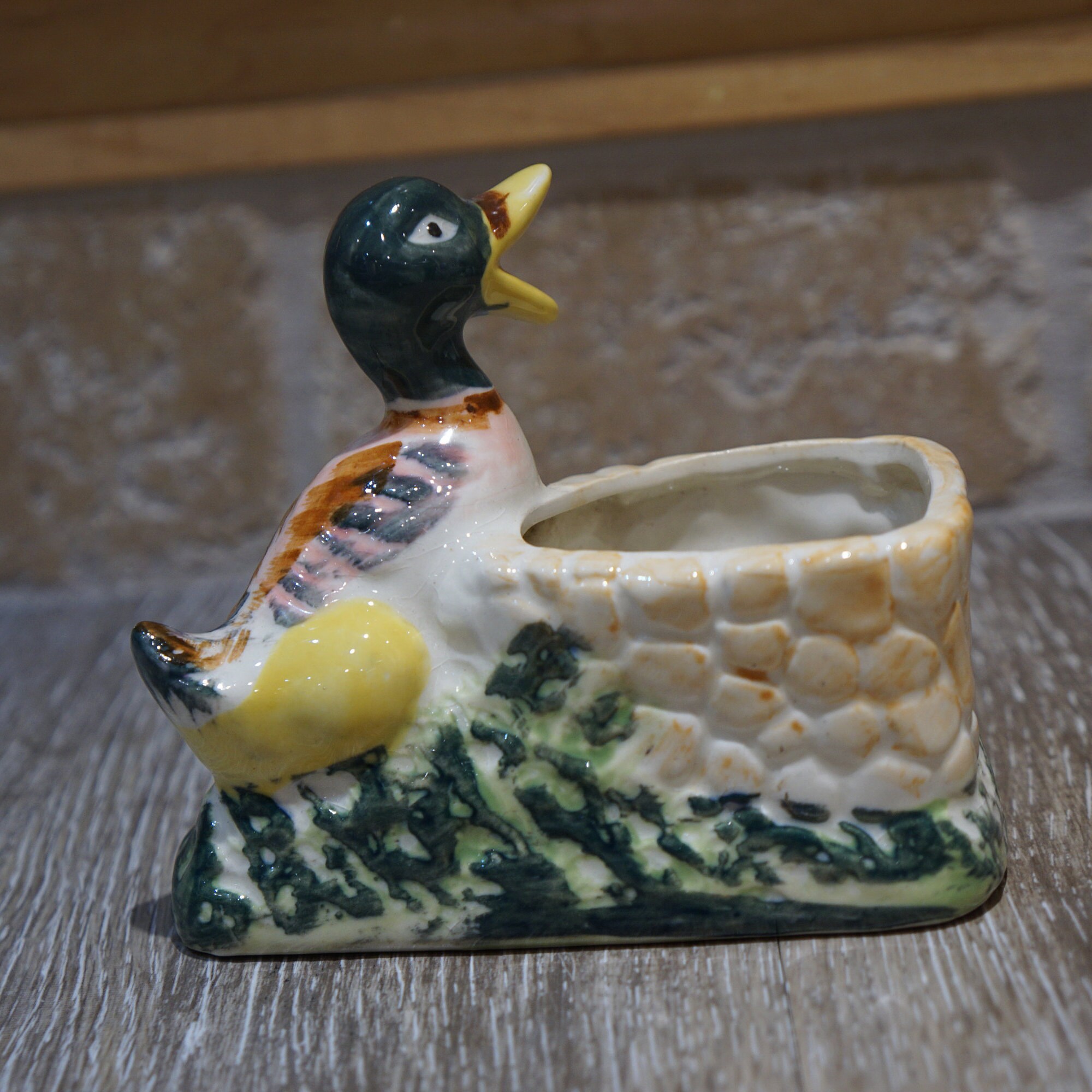 Vintage 1950s Ceramic Mallard and Fieldstone Well Planter | Etsy