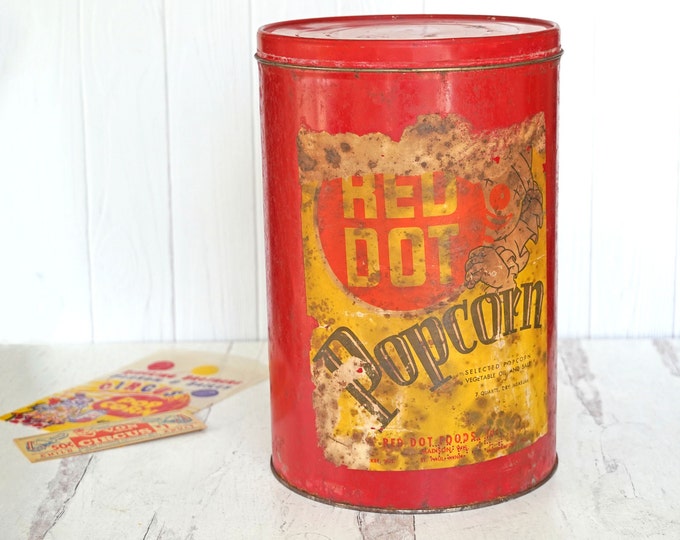 Vintage 1940s Red Tin Litho Red Dot Potato Chips Can, Yellow Paper ...
