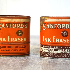 Vintage 1930s 1940s Sanford's Ink Eraser Tins, No. 298, With Glass ...
