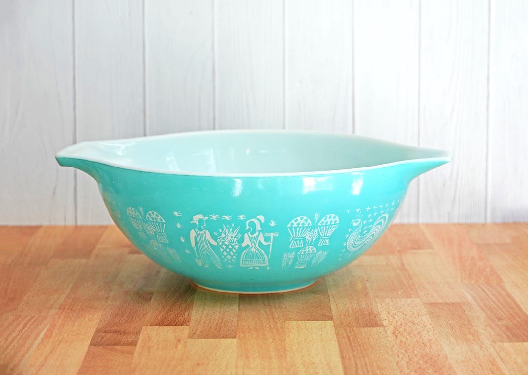 Vintage 1950s Pyrex Turquoise Amish Butterprint Cinderella Mixing Bowl ...