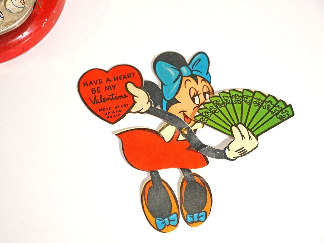 Vintage 1950s Walt Disney Minnie Mouse Mechanical Valentine Card, Have ...