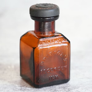 Antique Amber Glass Bristol's Universal Recorder Ink Bottle, Waterbury ...