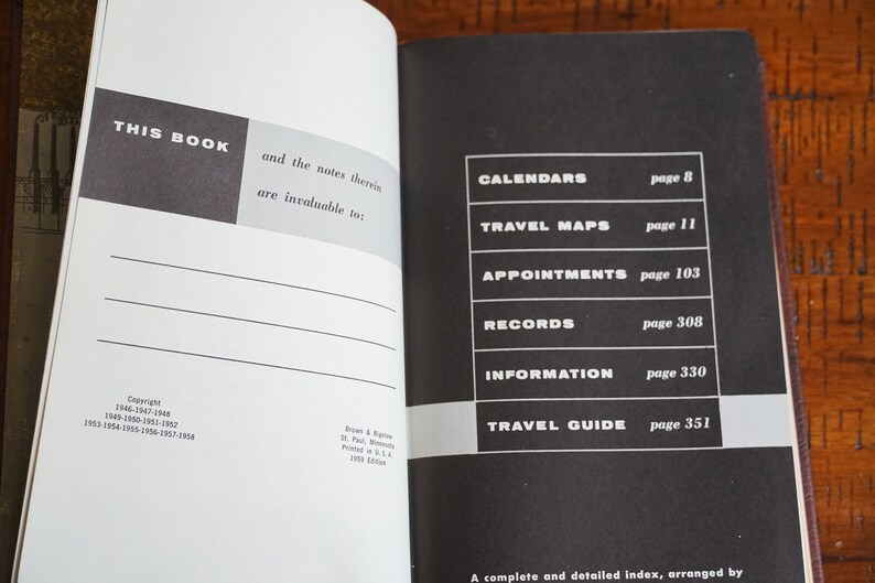 Vintage 1959 Leather Bound Executive Record and Travel Guide | Etsy