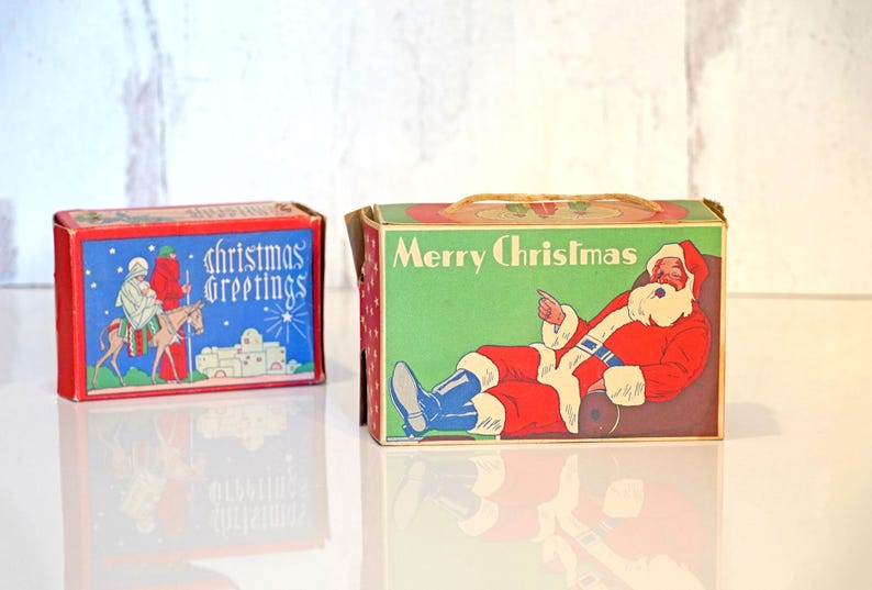 Vintage 1930s - 40s Christmas Candy Treat Boxes, Art Deco Santa in Easy ...
