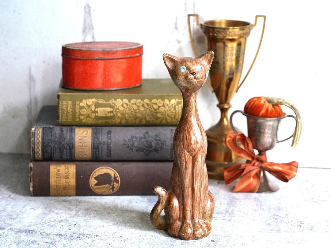 Vintage 1960s Faux Wood Grain Long Neck Cat Figurine Blue - Etsy