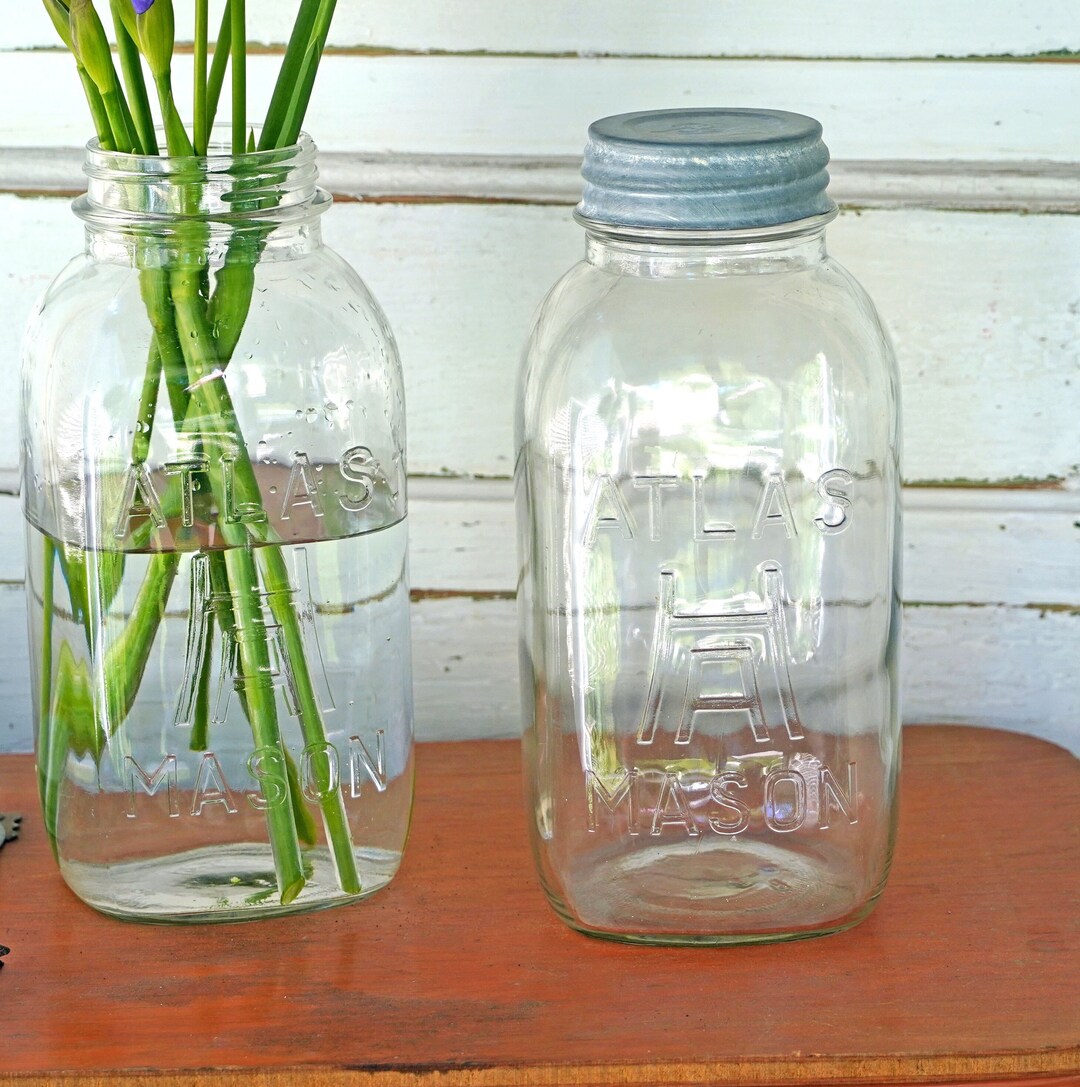 Antique Hazel Atlas Mason Clear Glass Half Gallon Square Canning Jar ...