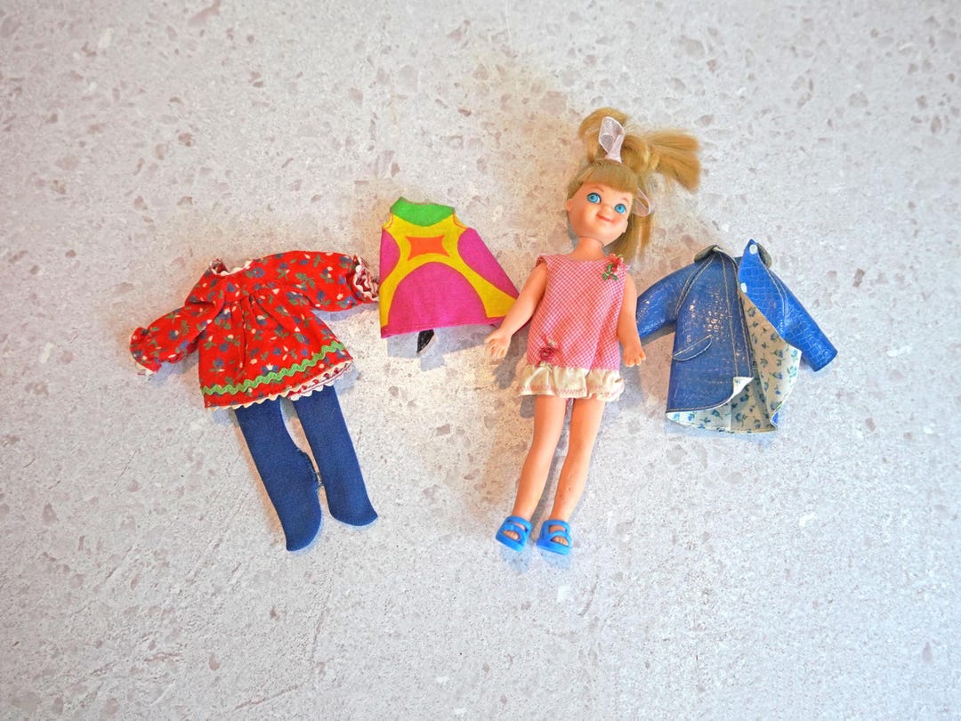 Vintage Mattel 1965 Tutti Doll, Original Floral Romper, Blue Raincoat ...