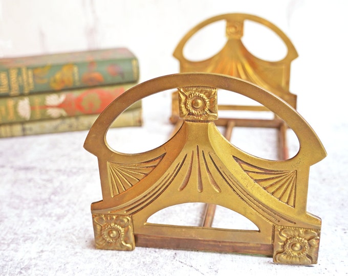 Antique H.L. Judd Brass Art Deco Expandable Book Rack 9848, 12 1/2 ...