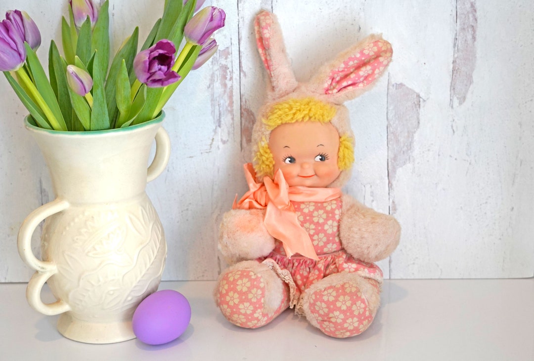 Vintage 1950s Knickerbocker Rubber Face Bunny Girl Doll, Musical Toy ...