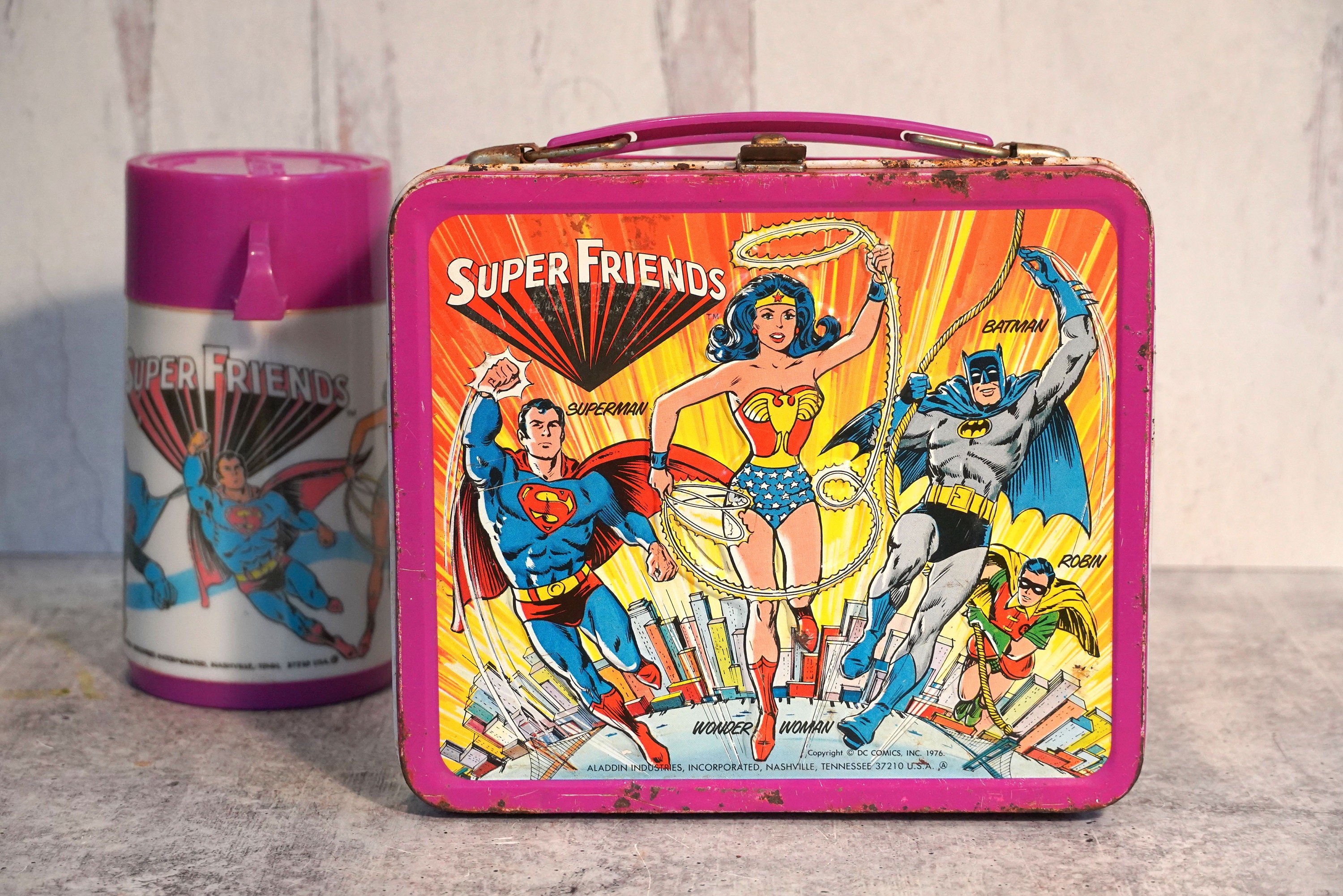 Collectibles Vintage 1976 Super Friends Blue & Pink Metal Lunch Box by ...