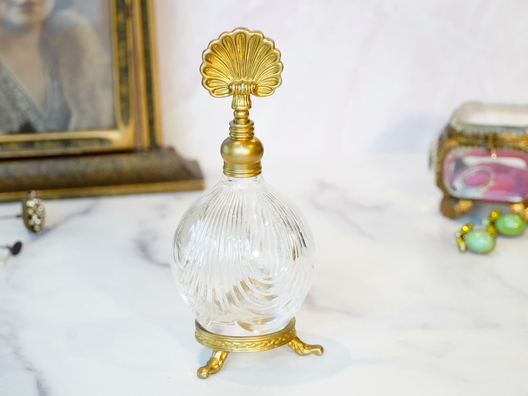 Vintage Pressed Glass Teardrop-shaped Perfume Bottle, Ribbed, Gold ...