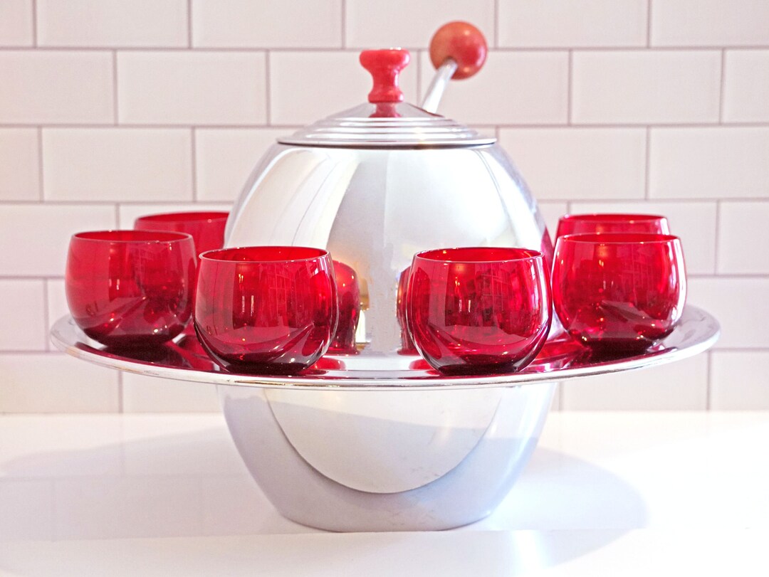 Vintage 1930s Lehman Bros. Art Deco Saturn Punch Set, Round Ring Tray ...