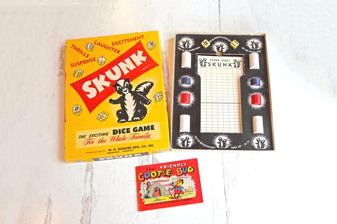 Vintage 1953 W. H. Schaper Mfg. Skunk Dice Game, Original Box, Complete ...