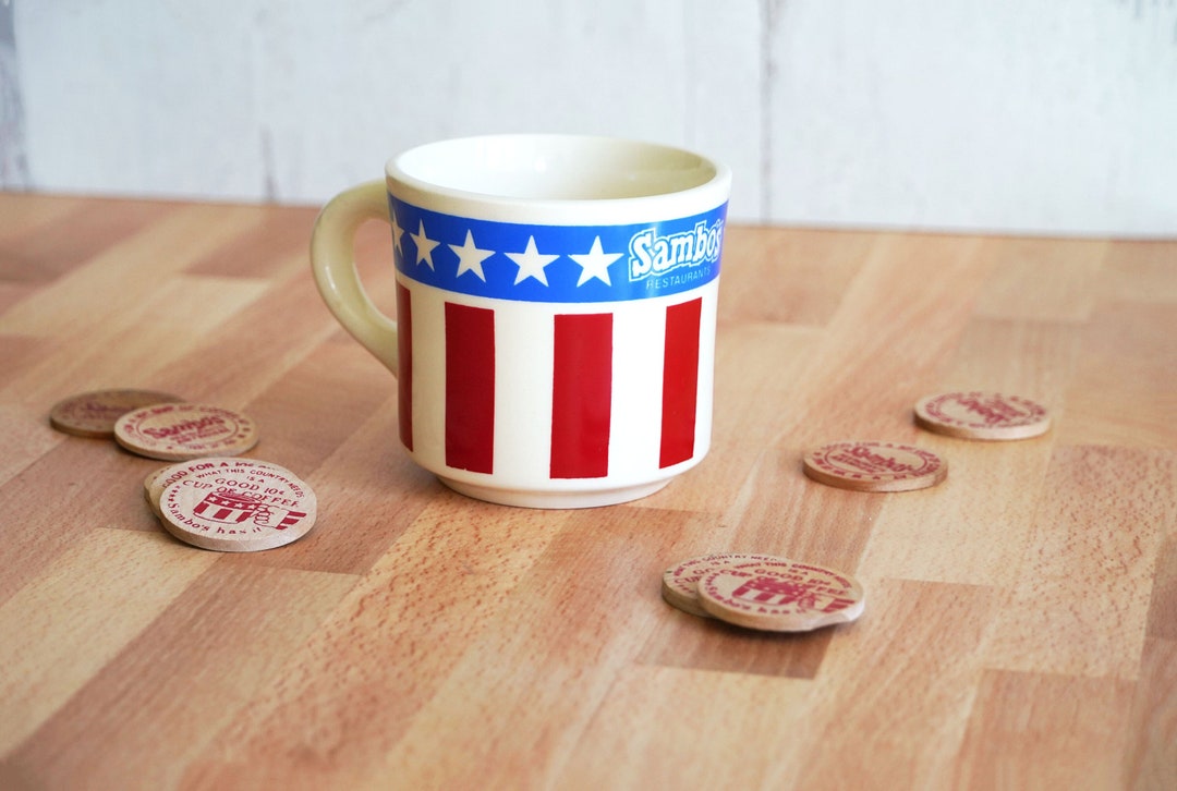 Vintage Stoneware Sambo's Restaurant Patriotic Coffee Mug, 3 Wood ...