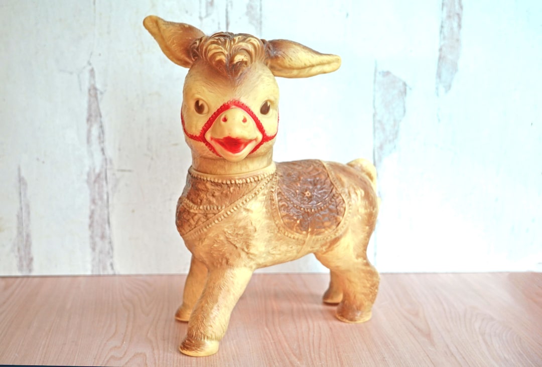 Vintage 1961 Sun Rubber Donkey Squeak Toy, 10.75, Curly Forelock, Red ...