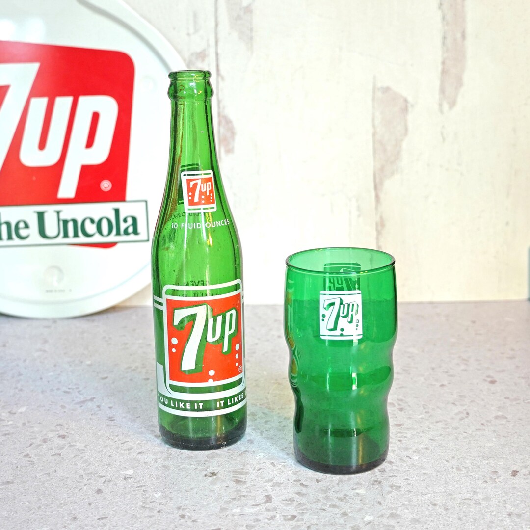 Vintage 1960s 7-up Green Glass 10 Oz Bottle, Red & White, You Like It ...