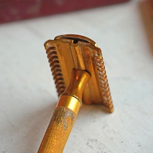 Antique 1920s Gold Tone, Men's New Gillette Razor & Blade Holder, Red ...