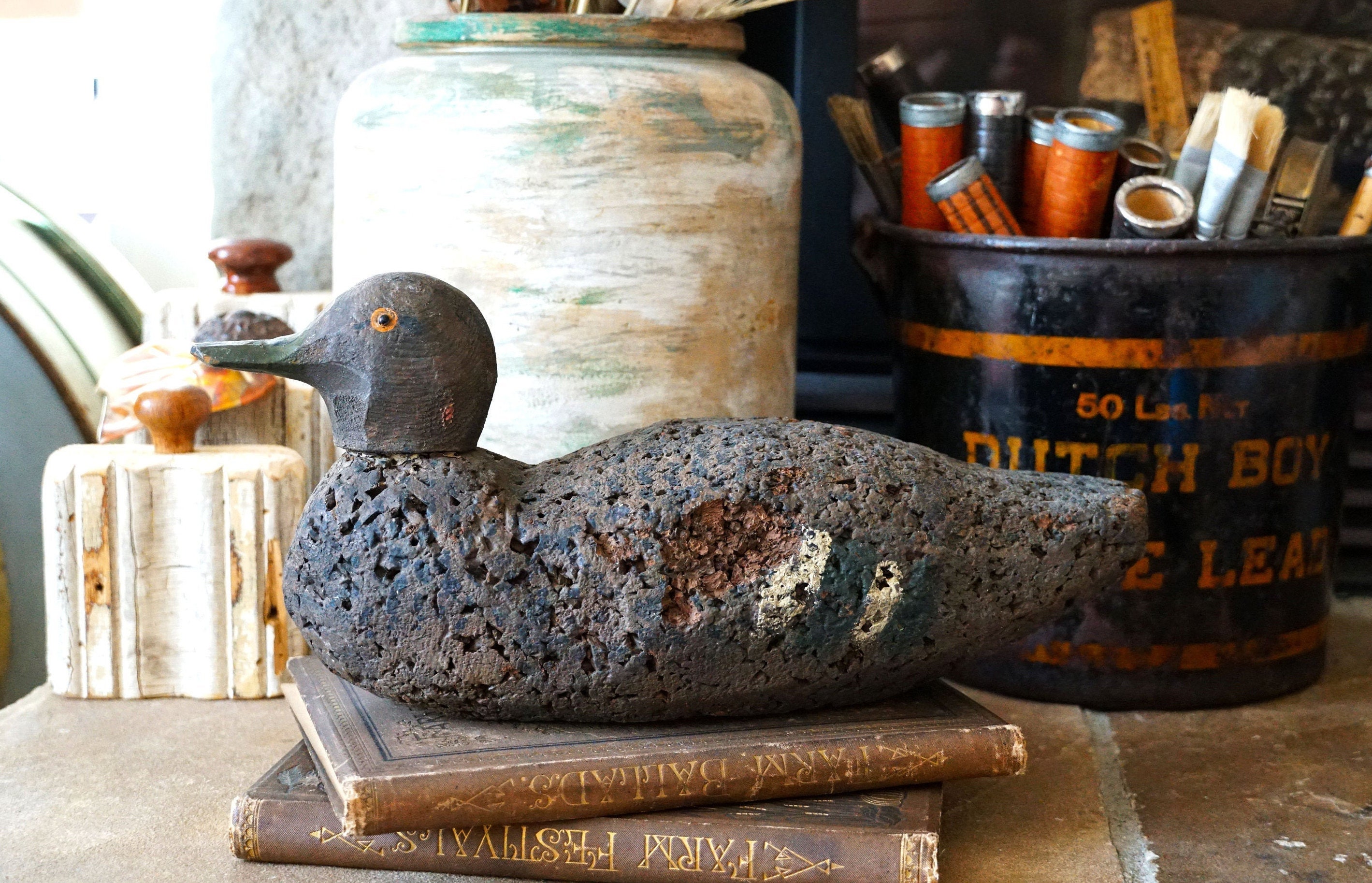 Vintage Rustic Primitive Duck Decoy Cork Body Wood Carved | Etsy