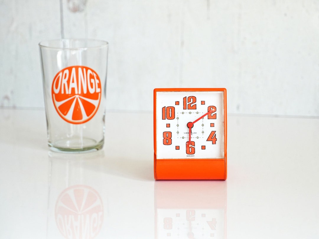 Vintage Mid Century Westclox Orange Acrylic, Square, Folding Travel ...