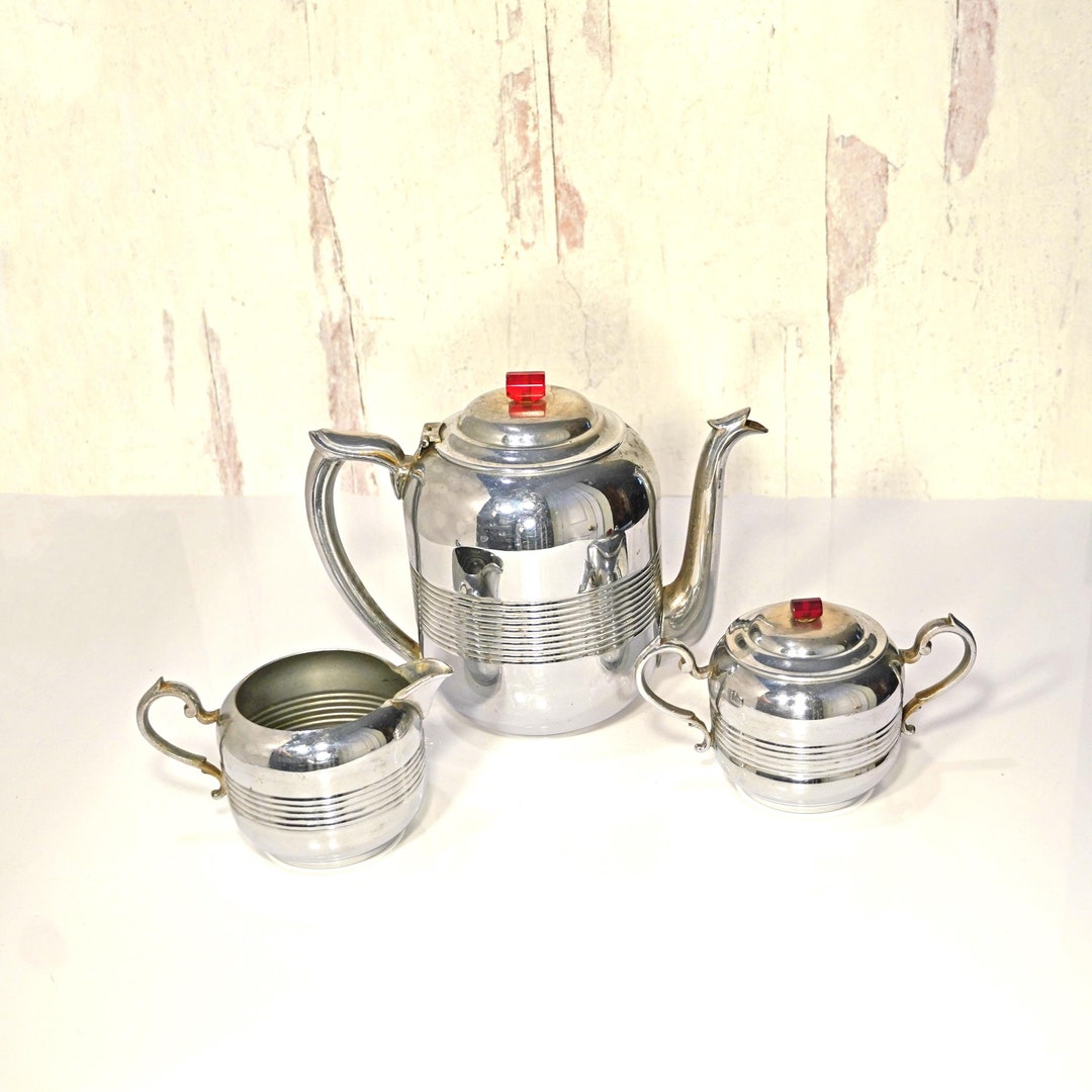 Vintage 1940s Art Deco Chromium Coffee Pot, Goose Neck Spout, Cream ...