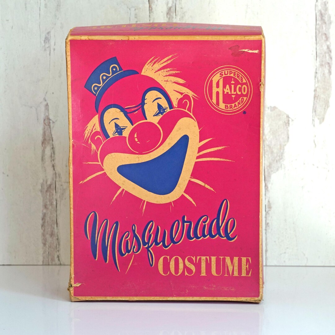 Vintage 1950s Halco Masquerade Costume Box, EMPTY, Pink & Blue Clown ...