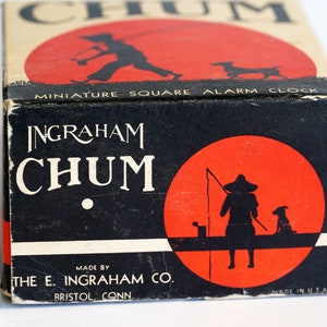 Vintage 1940s Chum Alarm Clock Box, Boy and His Dog Going Fishing ...