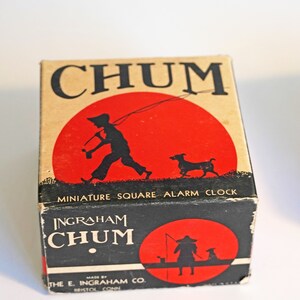 Vintage 1940s Chum Alarm Clock Box, Boy and His Dog Going Fishing ...
