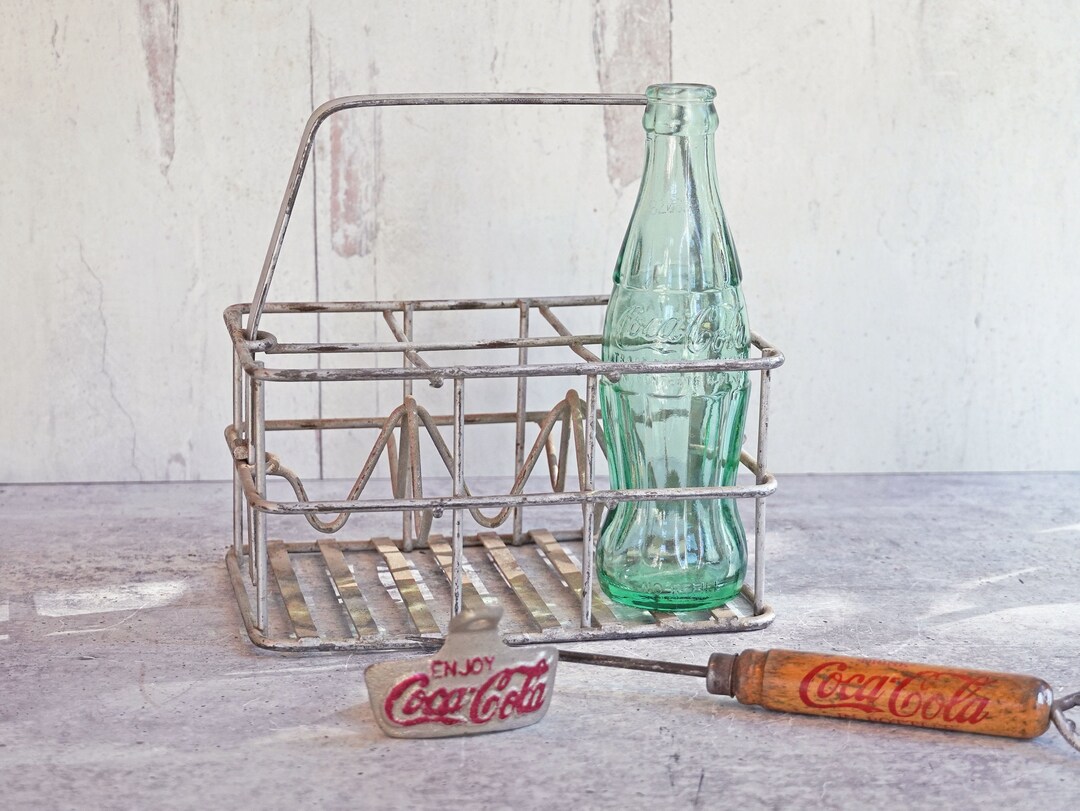 Vintage Coca-cola Metal 6-pack Bottle Carrier, Oklahoma Bottling Co, Embossed Green Glass Coke ...