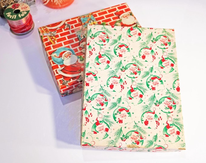 Vintage 1950s Christmas Wrapped Gift Boxes, Empty, Red & Green 50s ...