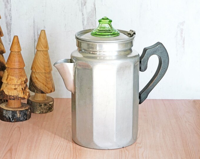 Vintage 1940s Aluminum Percolator Coffee Pot With Green Glass Knob ...