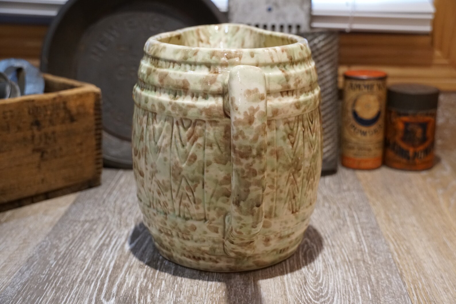 Antique Morton Pottery Spongeware Beer Barrel Jug Woodland - Etsy