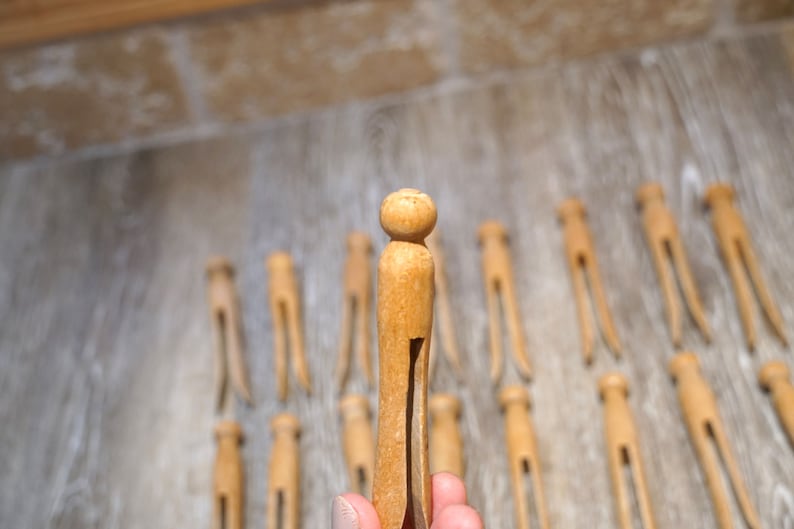 Vintage Round Head Wood Clothes Pins Smooth Finish Honey - Etsy