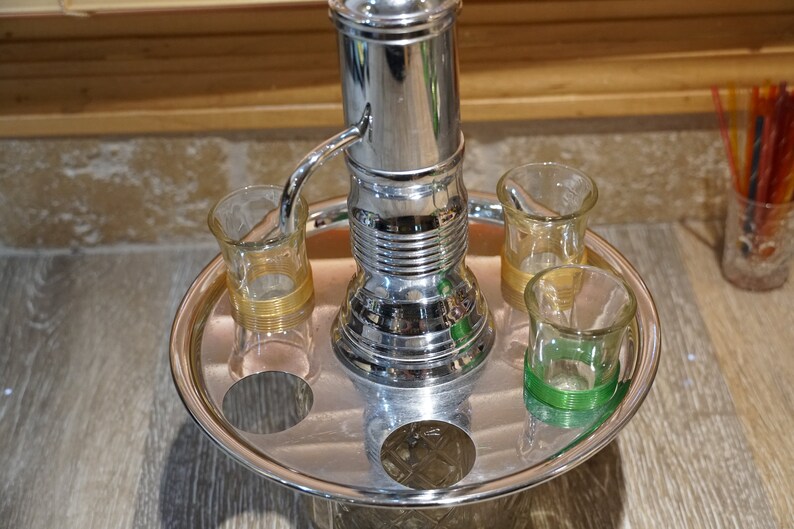 Vintage 1930s-1940s Art Deco Chrome and Glass Cordial Whiskey | Etsy