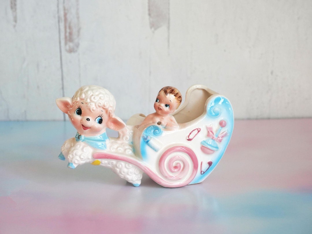 Vintage 1960s Inarco Ceramic Lamb Pulling Baby Carriage Planter ...