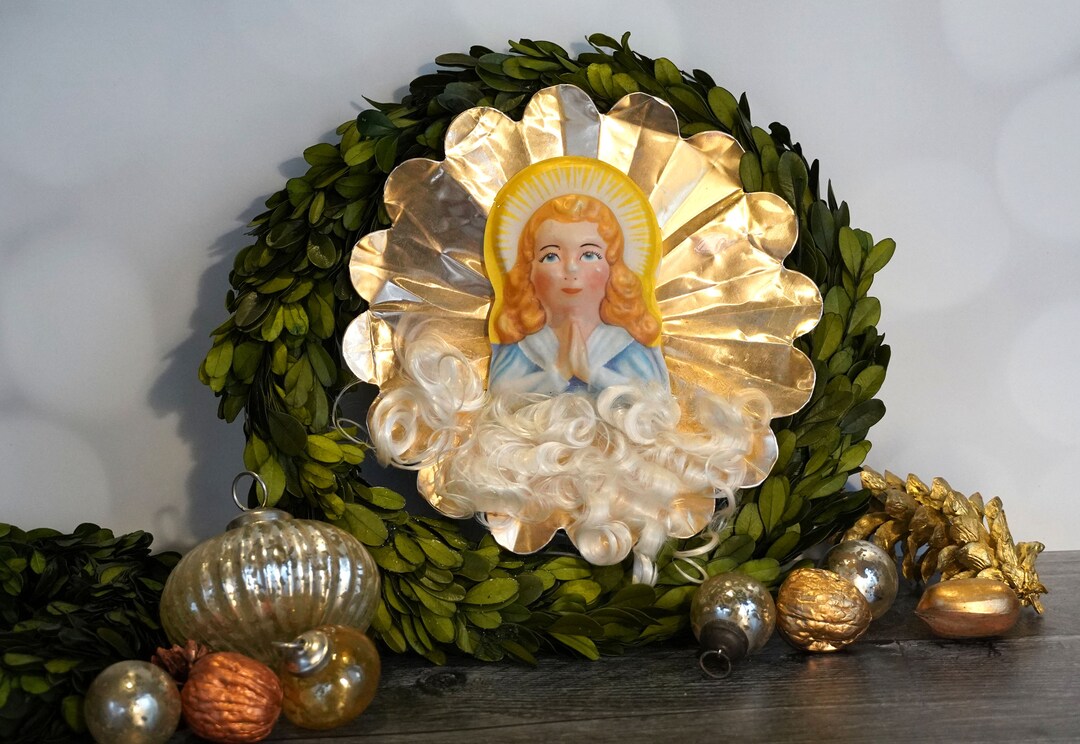 Vintage 1940s Paramount Gold Foil Star Burst & Molded Angel Tree Topper ...