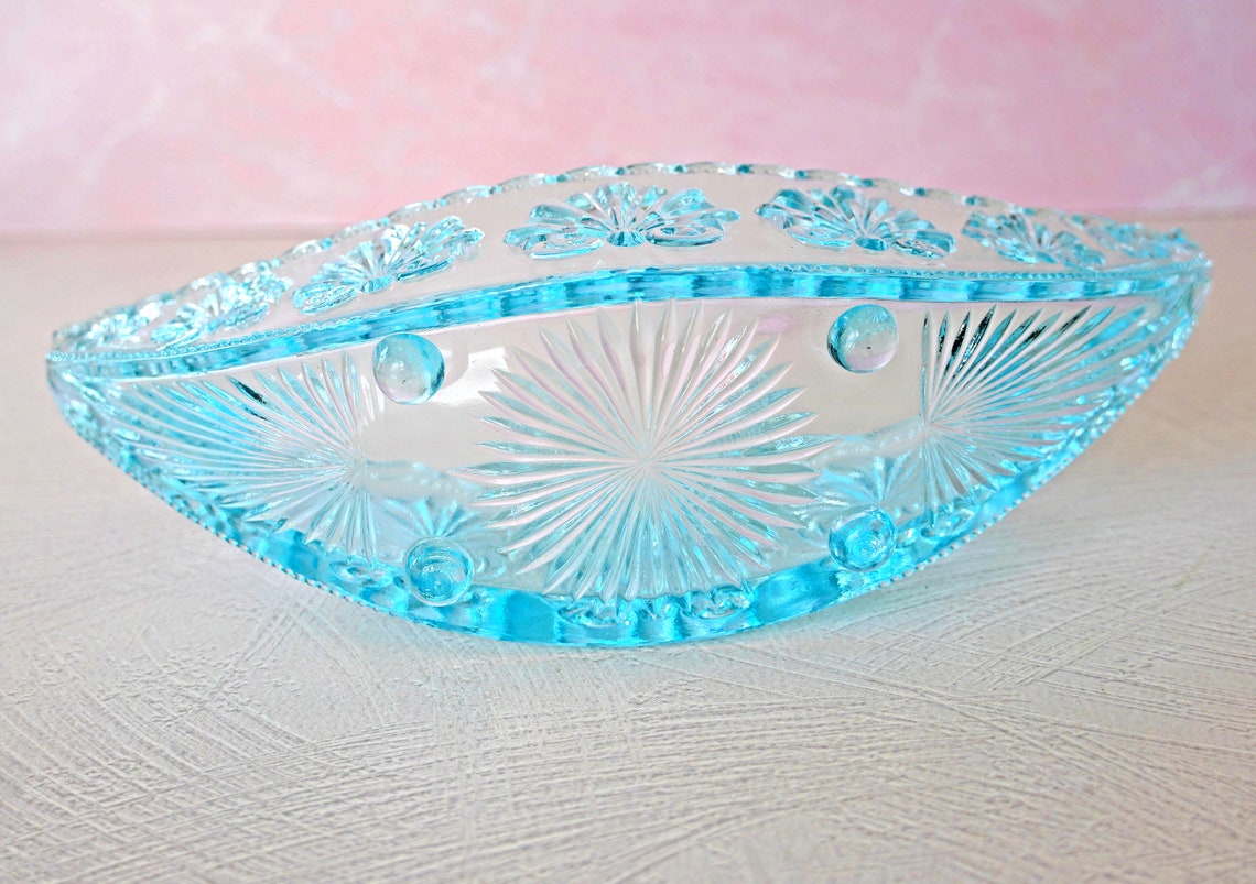 Vintage 1950s LG Wright Glass Aquamarine Blue War of the Roses - Etsy