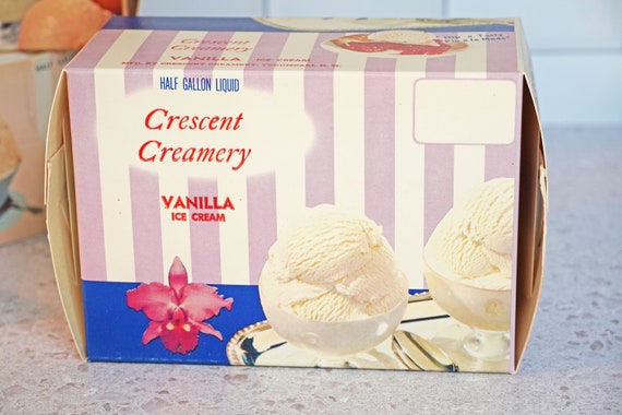 Vintage 1960s NOS Crescent Dairy Vanilla Ice Cream Container Lavender Striped Waxed Paper 1 2 Gallon EMPTY Mid Century Packaging Etsy