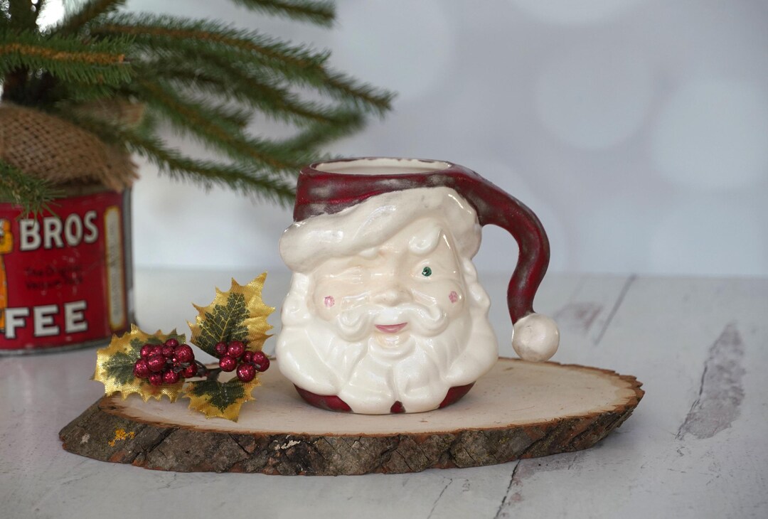 Vintage Large Ceramic Winking Santa Head Mug, Mouth Open, Open Handle ...
